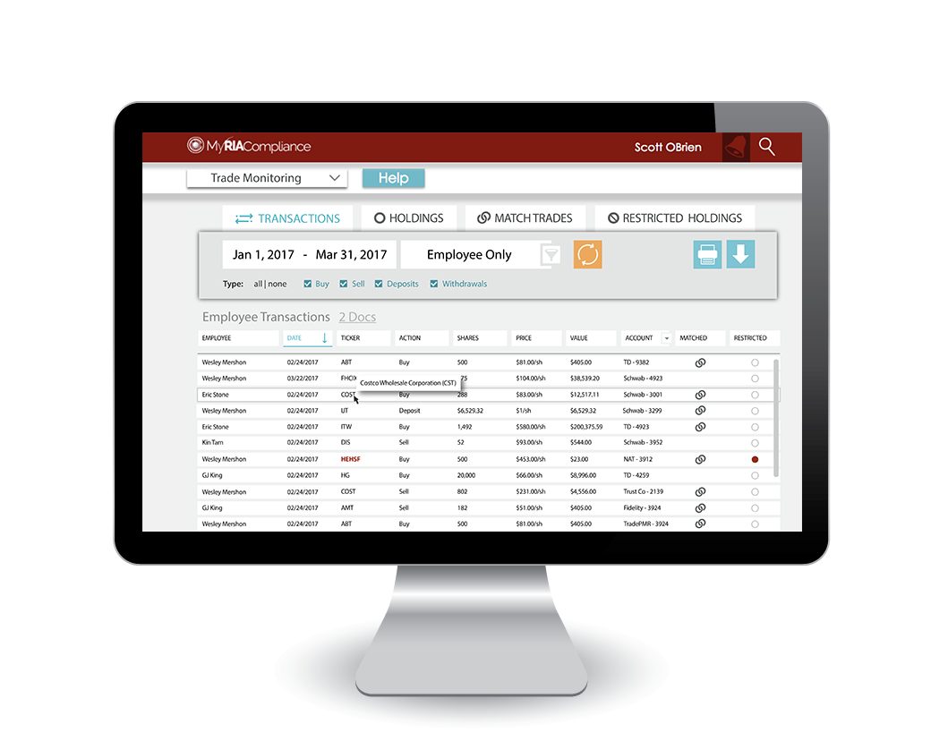 RIA in a Box's Employee Trade Monitoring Software Enhancements
