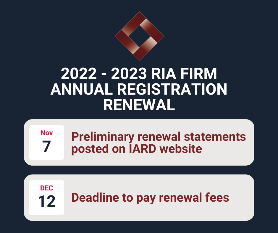 Prepare for the 2022 - 2023 RIA firm registration renewal | COMPLY